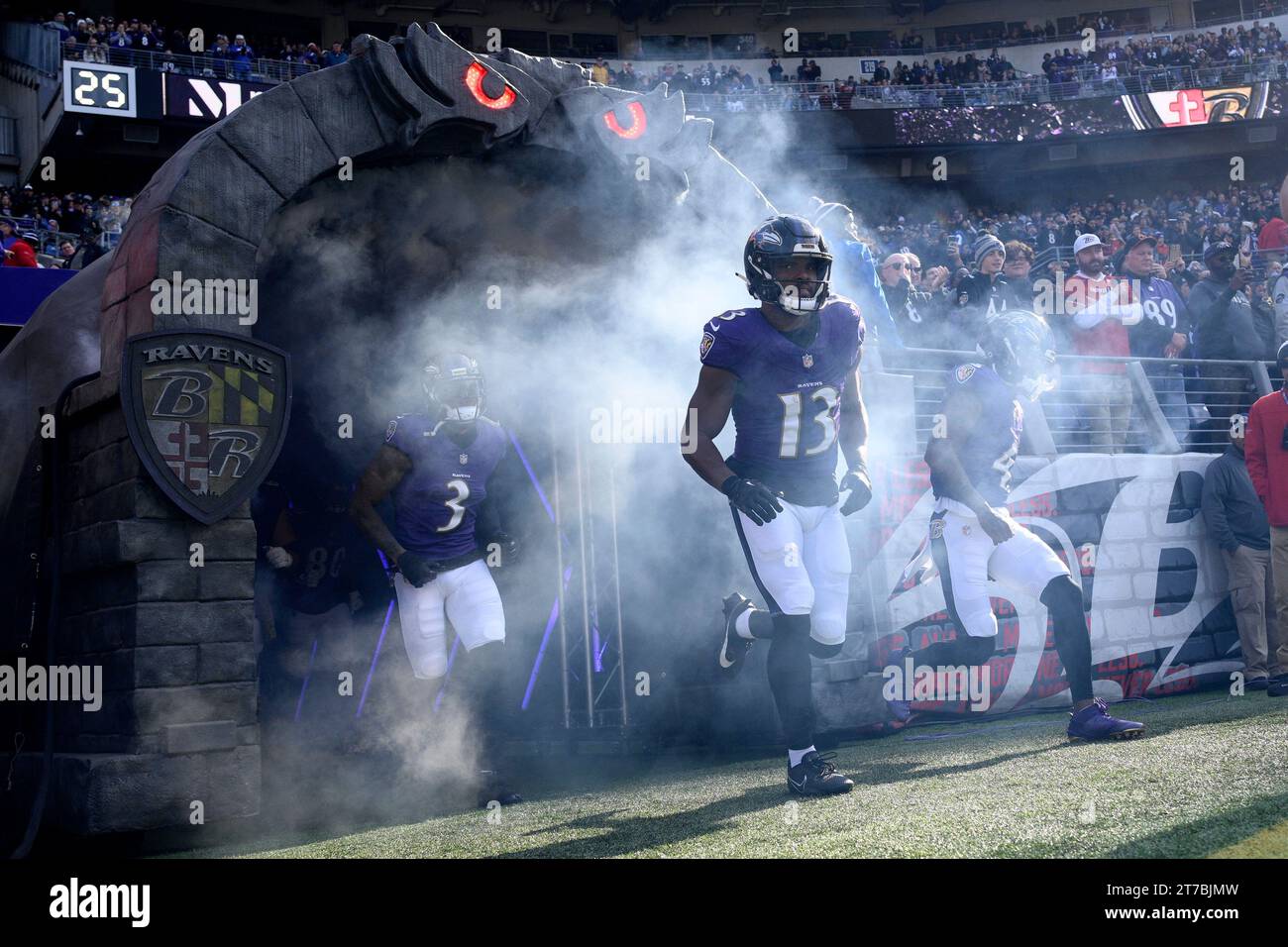 Baltimore Ravens wide receiver Devin Duvernay (13) takes to the field ...
