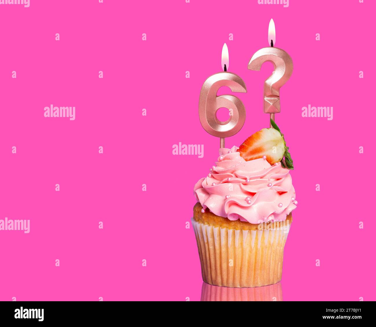 Birthday Cupcake With Candle Number 6 And Question Mark - On Hot Pink ...