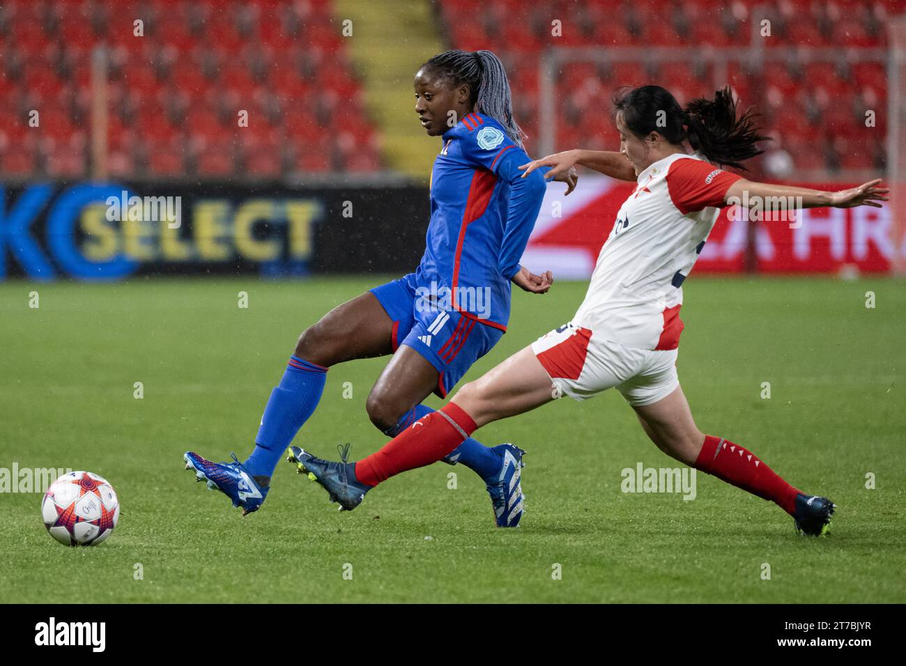 Prague, Czech Republic. 14th Nov, 2023. L-R Kadidiatou Diani (Lyon) and ...