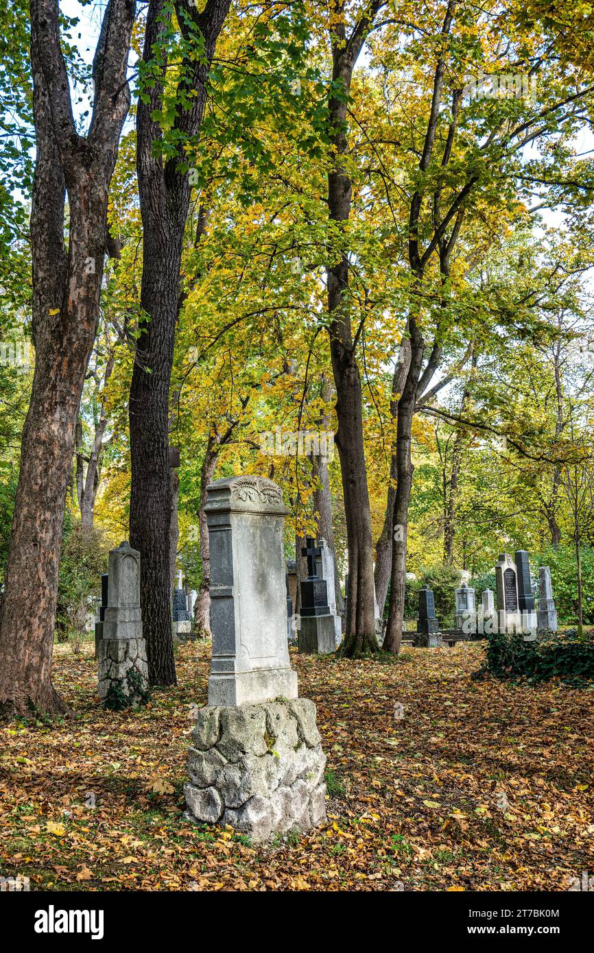 Autumn view of famous Old North Cemetery of Munich, Germany with ...