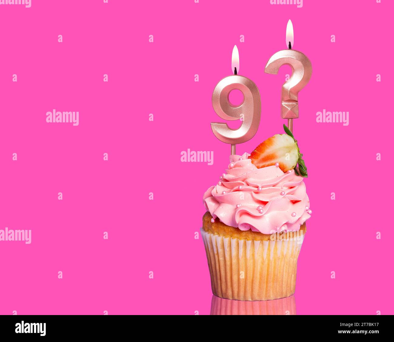 Birthday Cupcake With Candle Number 9 And Question Mark - On Hot Pink ...