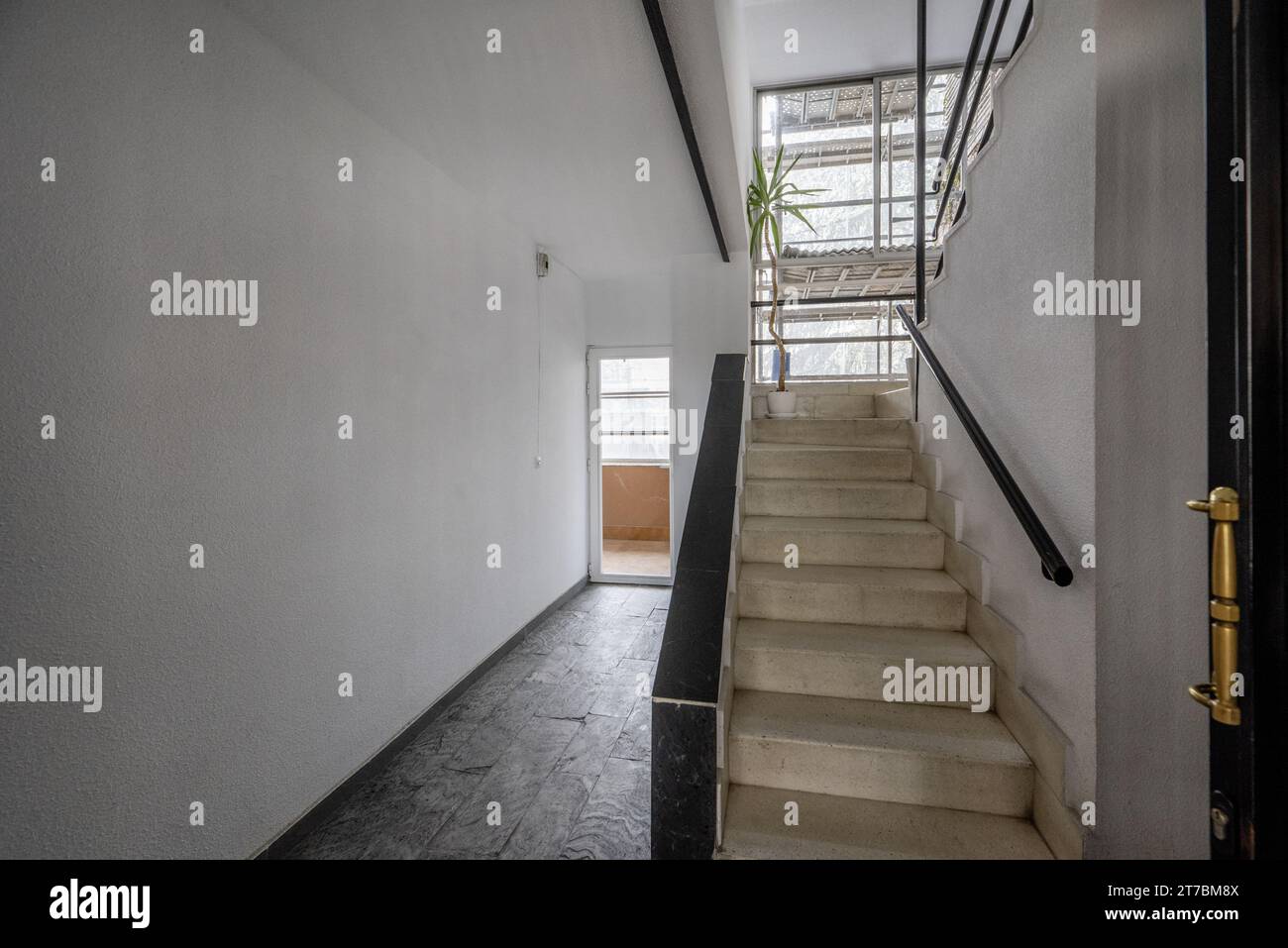 Interior stairs of an urban residential building with access to an ...