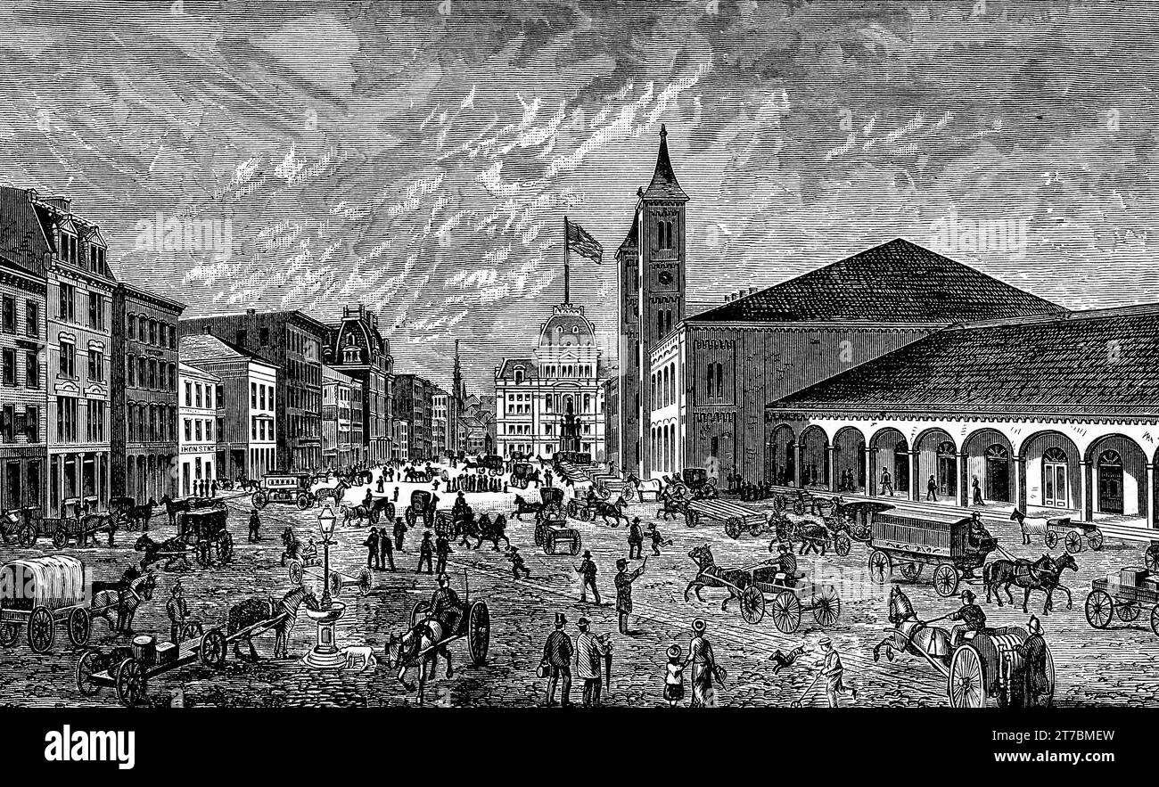 Exchange Place, and the Union Depot. Engraving from The Providence ...