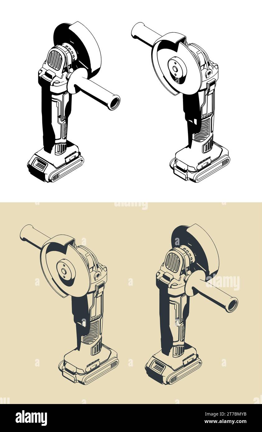 Stylized vector illustrations of cordless angle professional grinder ...