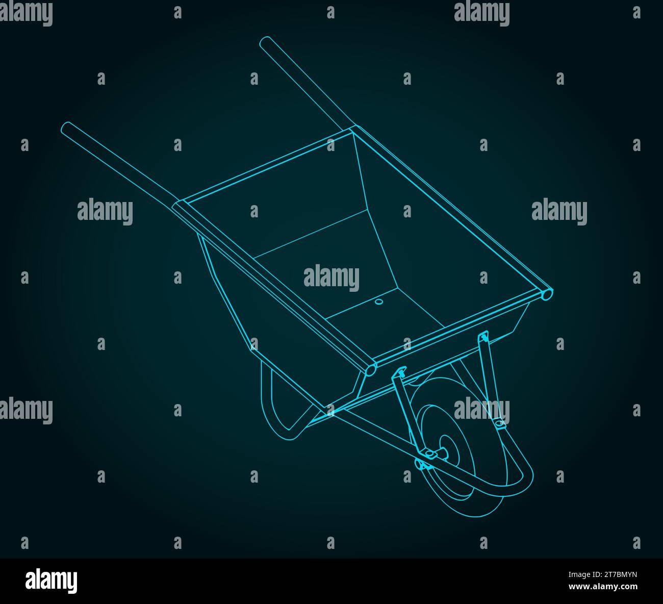 Stylized vector illustration of isometric blueprint of concrete trolley ...