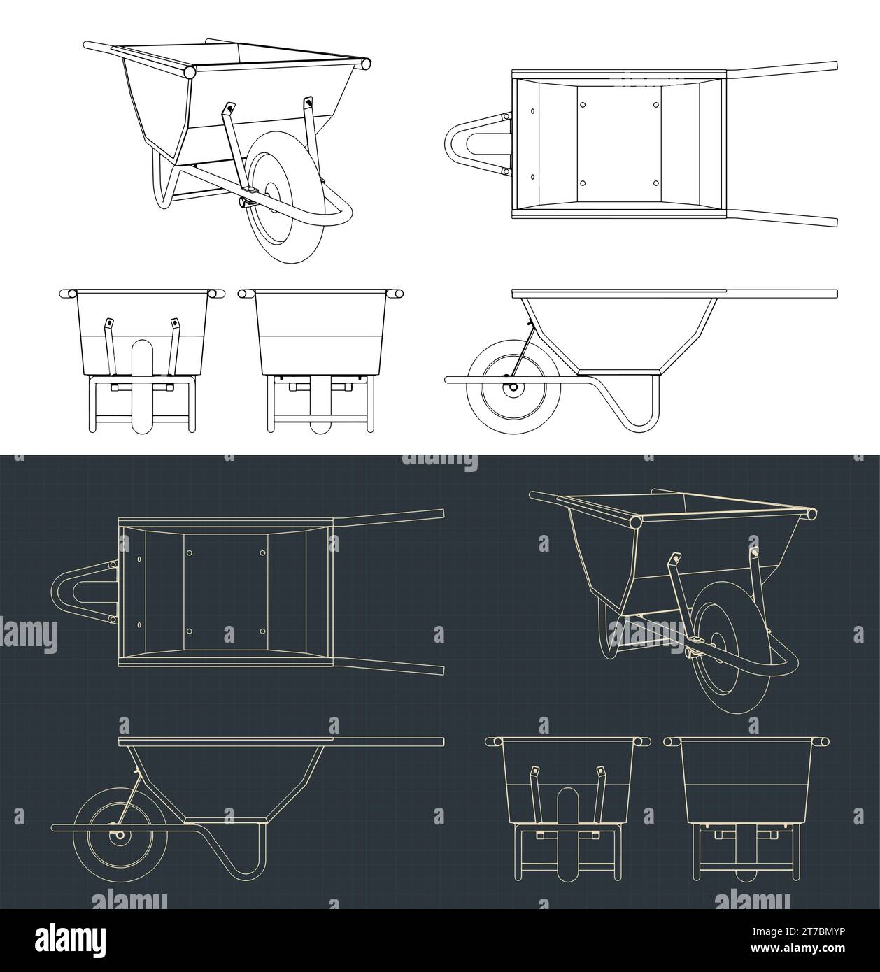 Stylized vector illustrations of blueprints of concrete trolley Stock ...