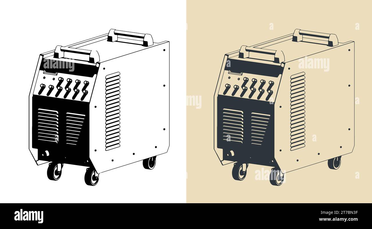 Stylized vector illustrations of welding machine on wheels Stock Vector ...