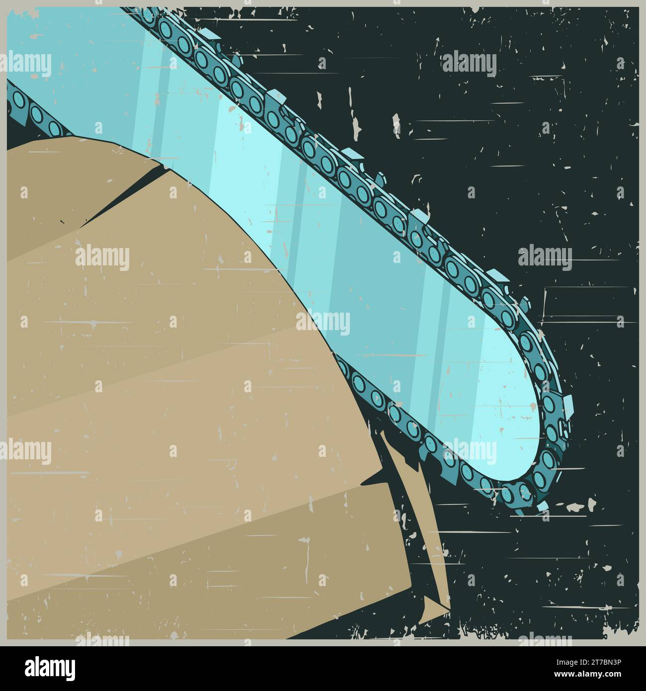 Chainsaw cutting wood close-up illustration in retro poster style Stock ...