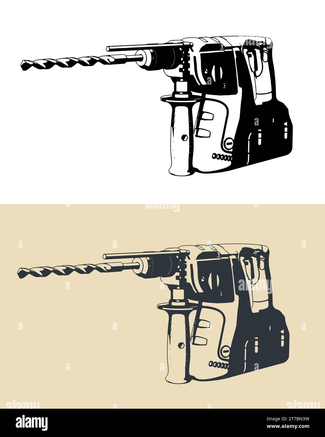 Stylized vector illustrations of professional cordless SDS Drill Stock ...