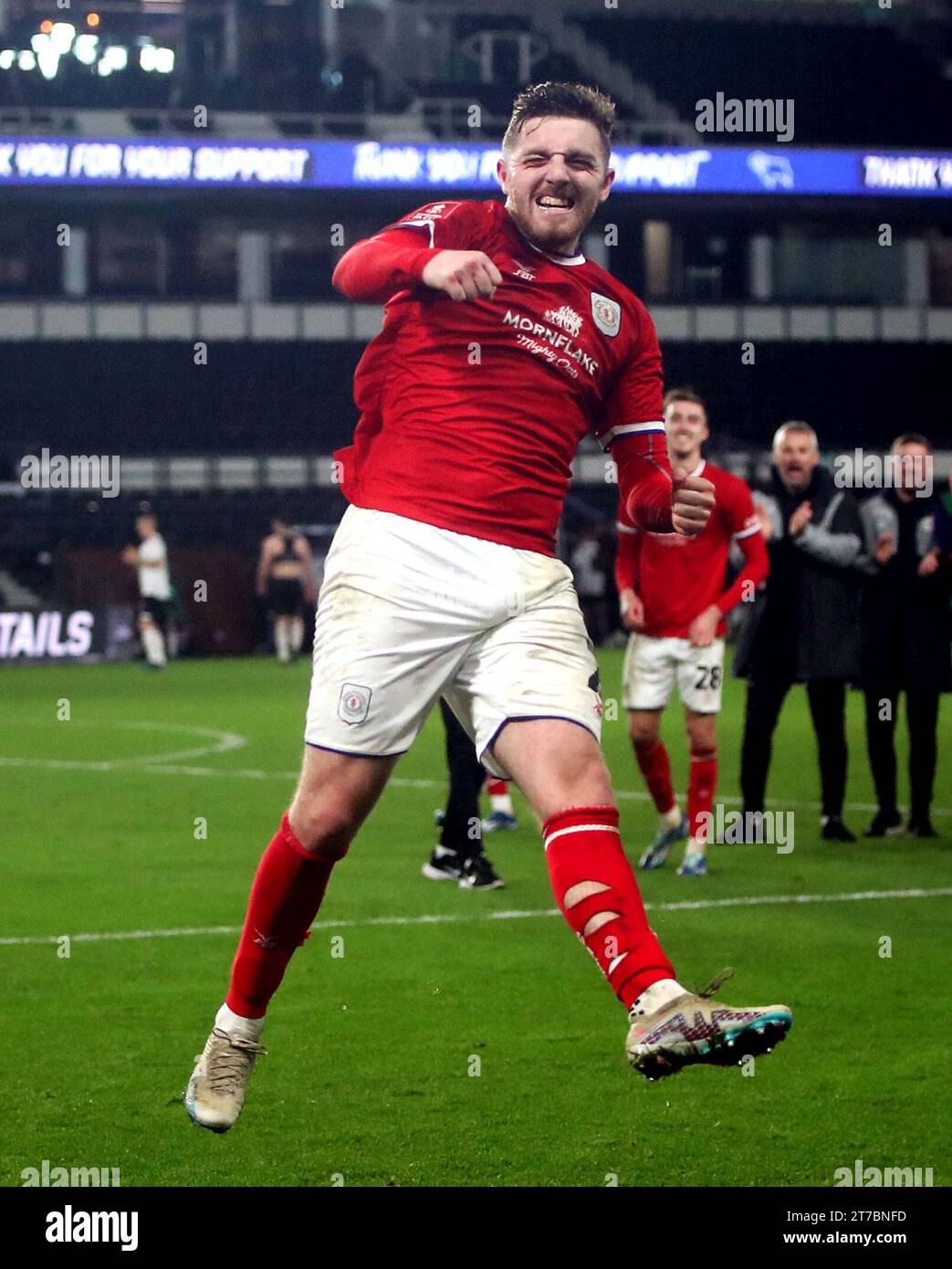 Crewe Alexandra's Ryan Cooney celebrates victory with the fans after ...