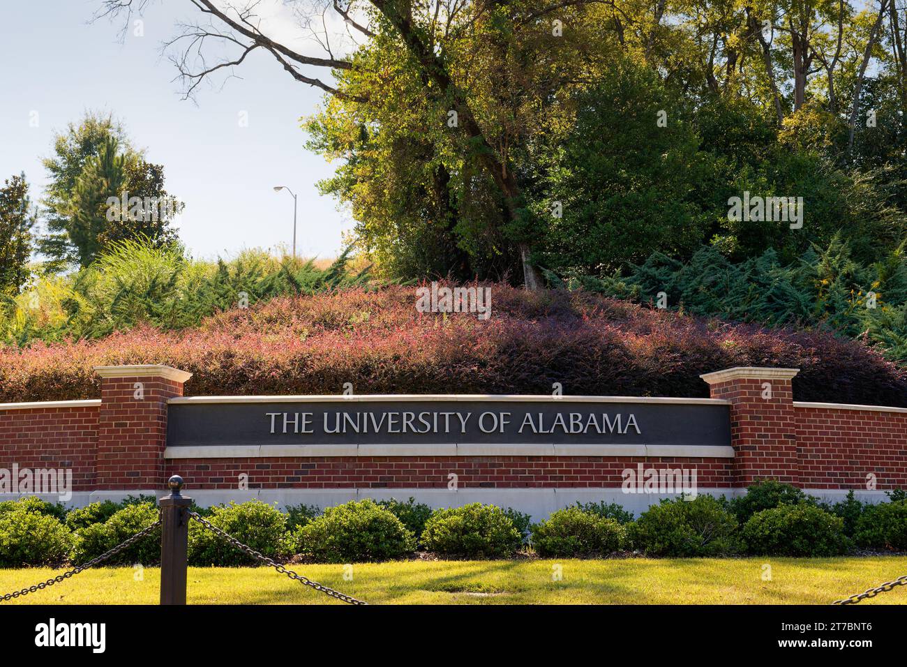 The University of Alabama sign in Tuscaloosa, Alabama on a brick wall ...