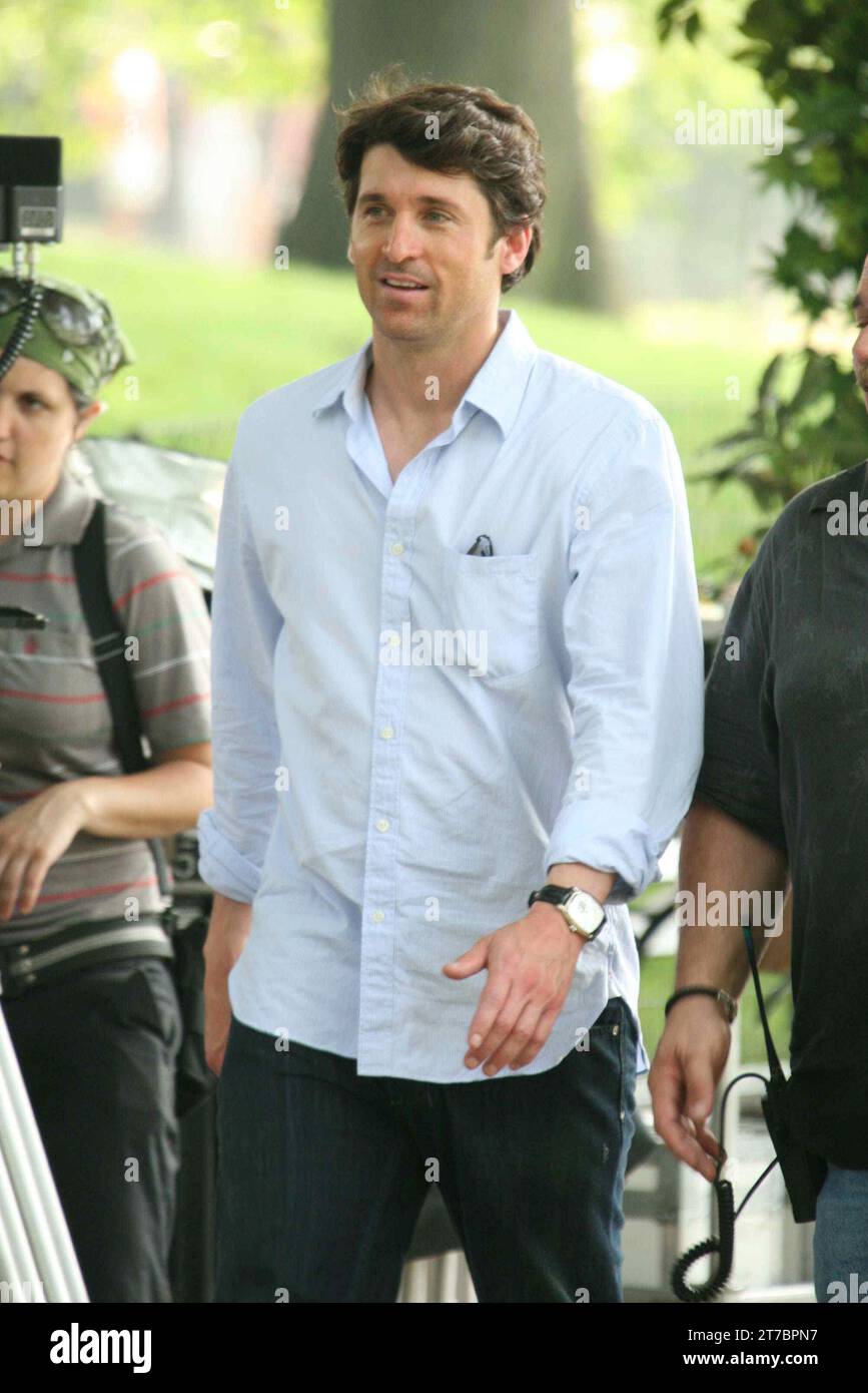 Patrick Dempsey filming "Made of Honor" in Central Park in New York ...