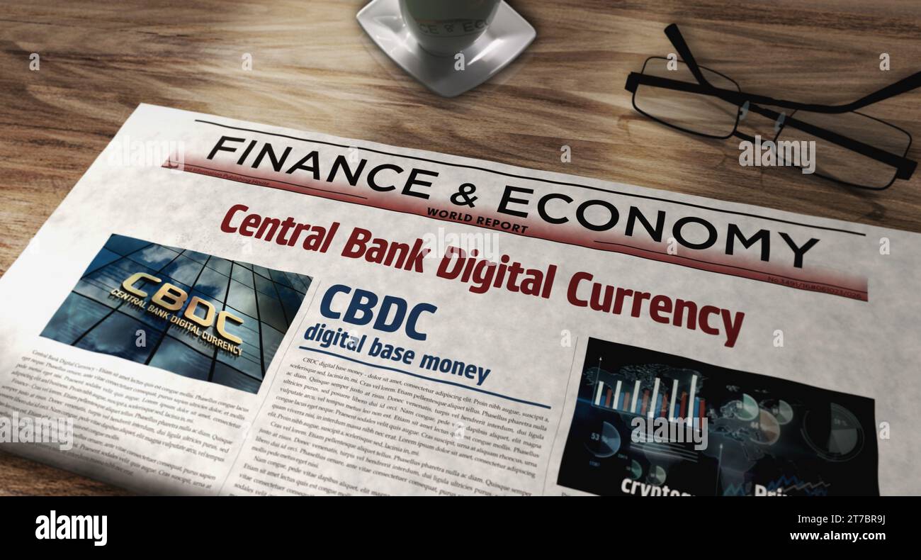CBDC Central Bank Digital Currency and crypto money vintage news and newspaper printing ...