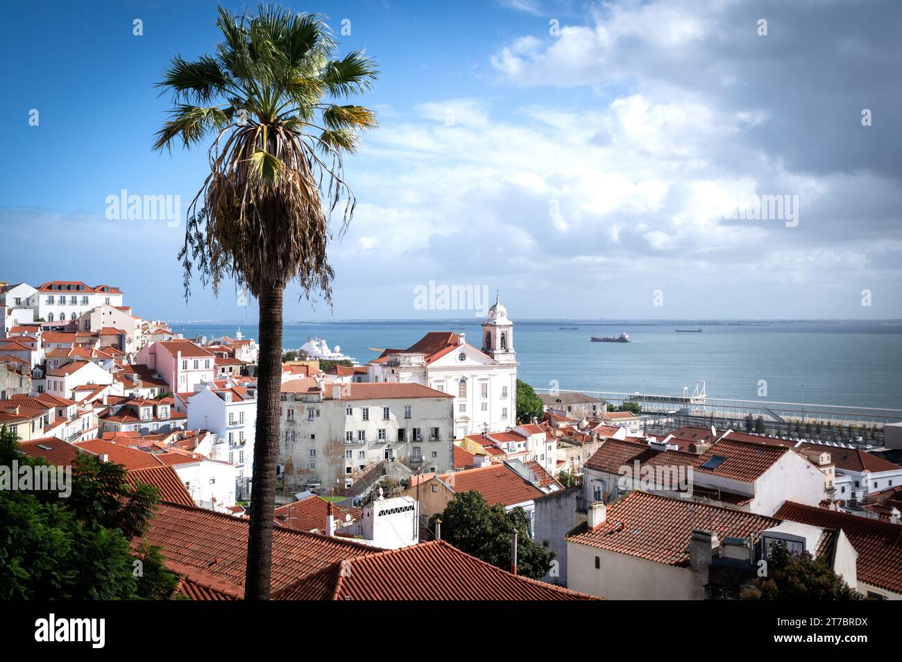 Famous view of Lisbon city with Tage river and Alfama district Stock ...