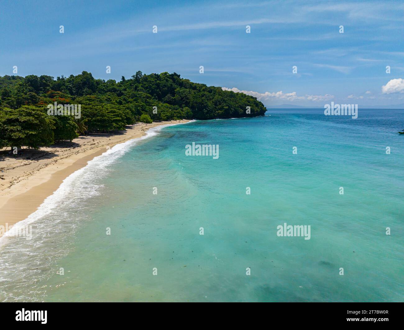 Tropical beach with white sand, turquoise water and waves. Samal, Davao ...