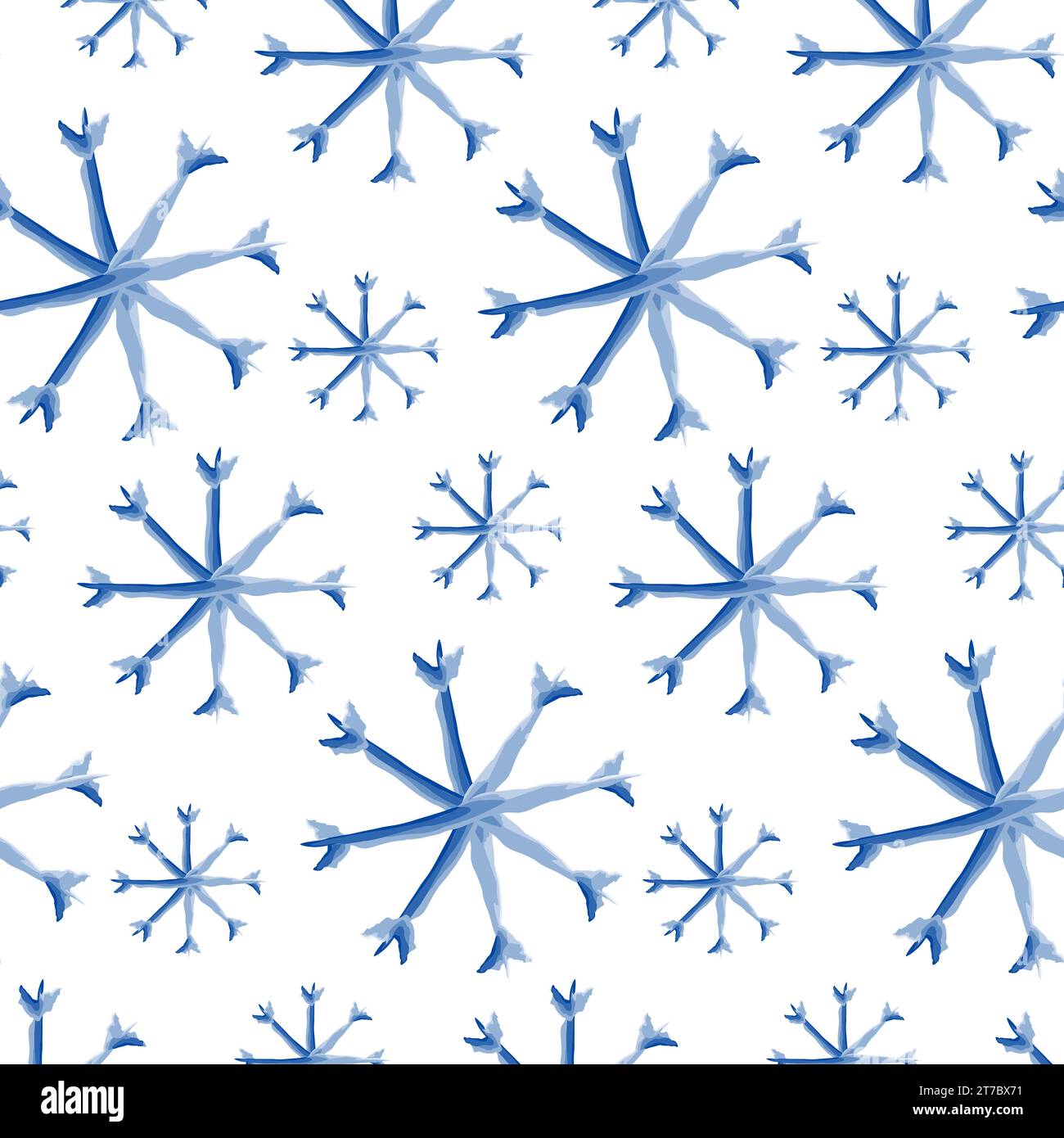 Seamless pattern of hand drawn snowflakes in trendy blue. Design ...