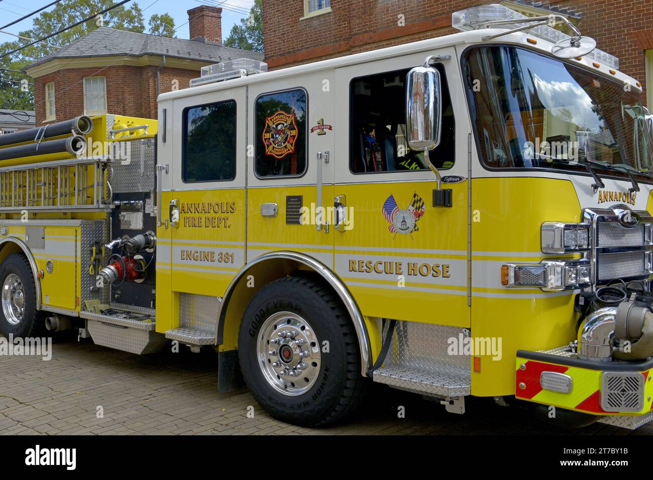 Bright Yellow Fire truck of the Annapolis Fire Dept Stock Photo - Alamy