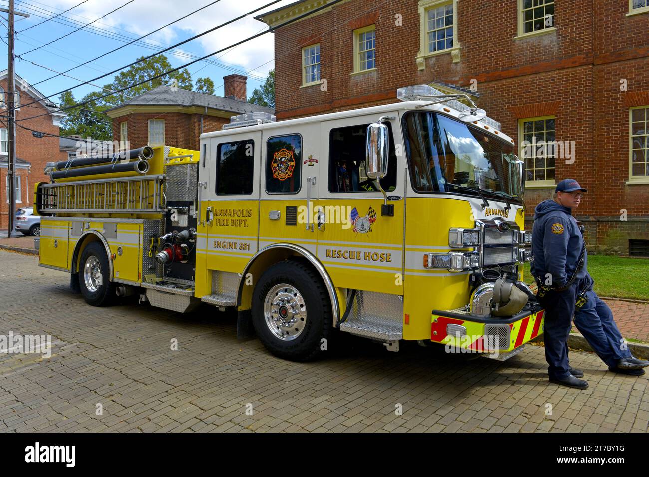 Bright Yellow Fire truck of the Annapolis Fire Dept Stock Photo - Alamy