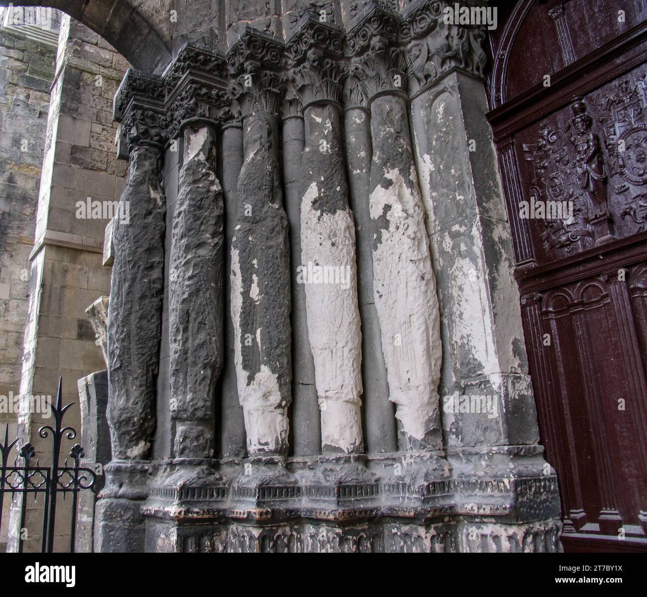 Columns outside a church in the Champagne Region, France, that were ...