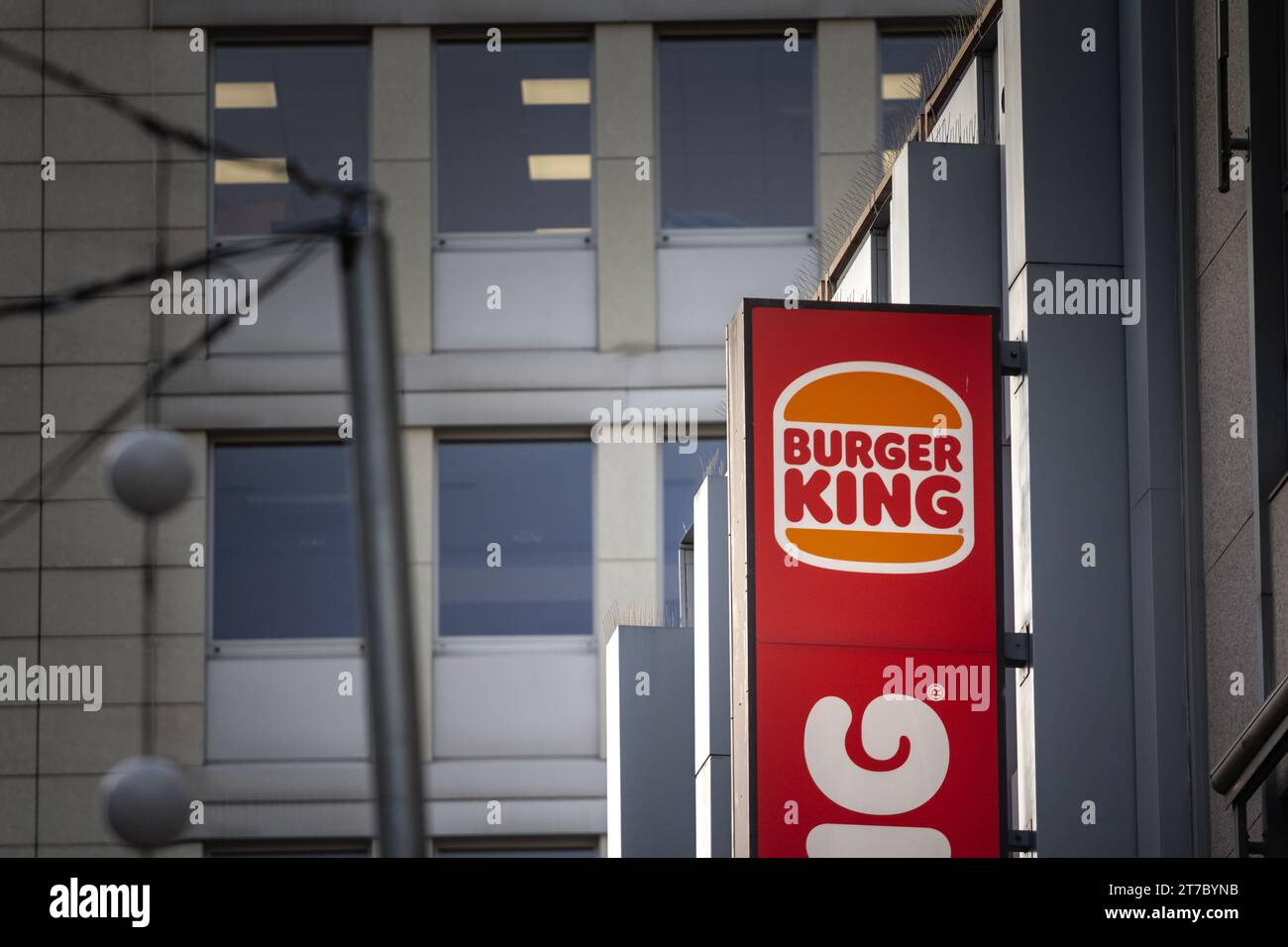 Picture of a Burger King sign on their restaurant in Cologne, Germany. Burger King is an ...