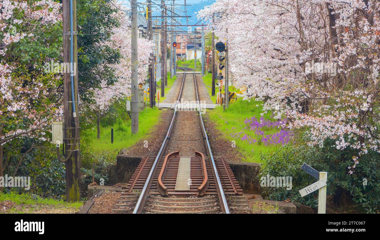 Kyoto, Japan - March 31 2023: Keifuku Tram is operated by Keifuku ...