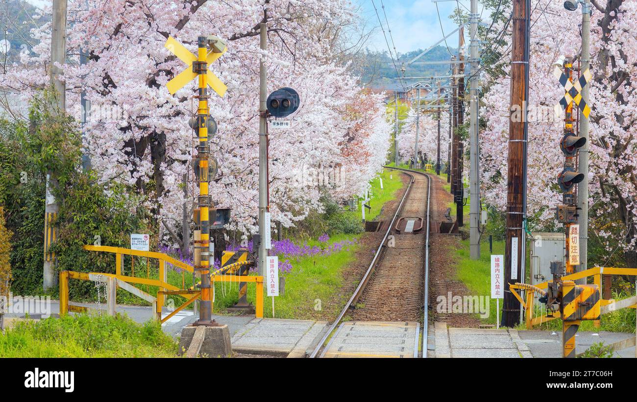 Kyoto, Japan - March 31 2023: Keifuku Tram is operated by Keifuku ...