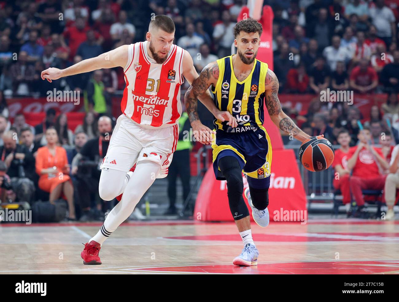 Belgrade, Serbia. 14th Nov, 2023. Fenerbahce's Scottie Wilbekin (R ...