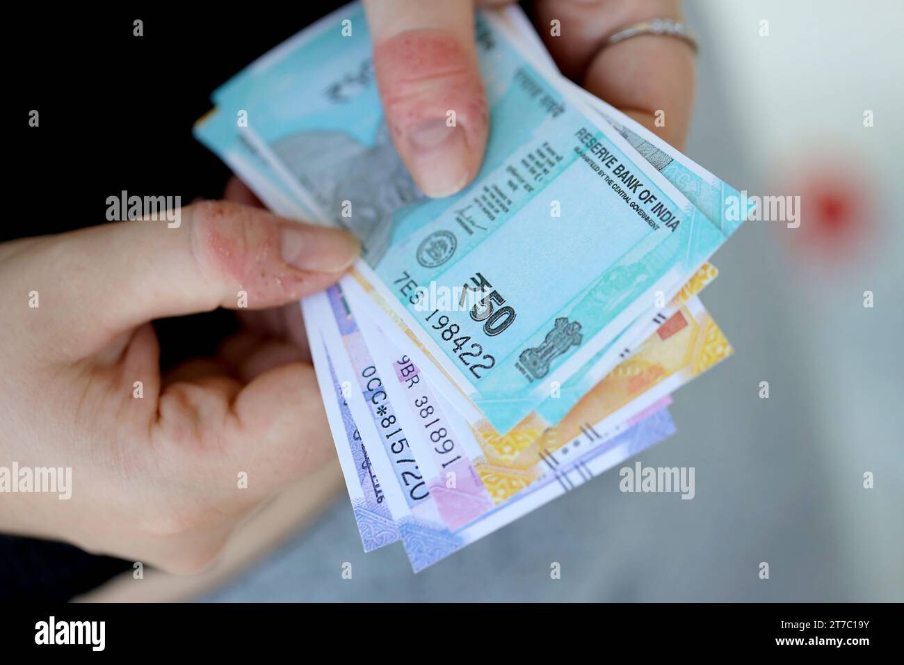 Woman hand with indian rupees bills close up. Concept of financial ...