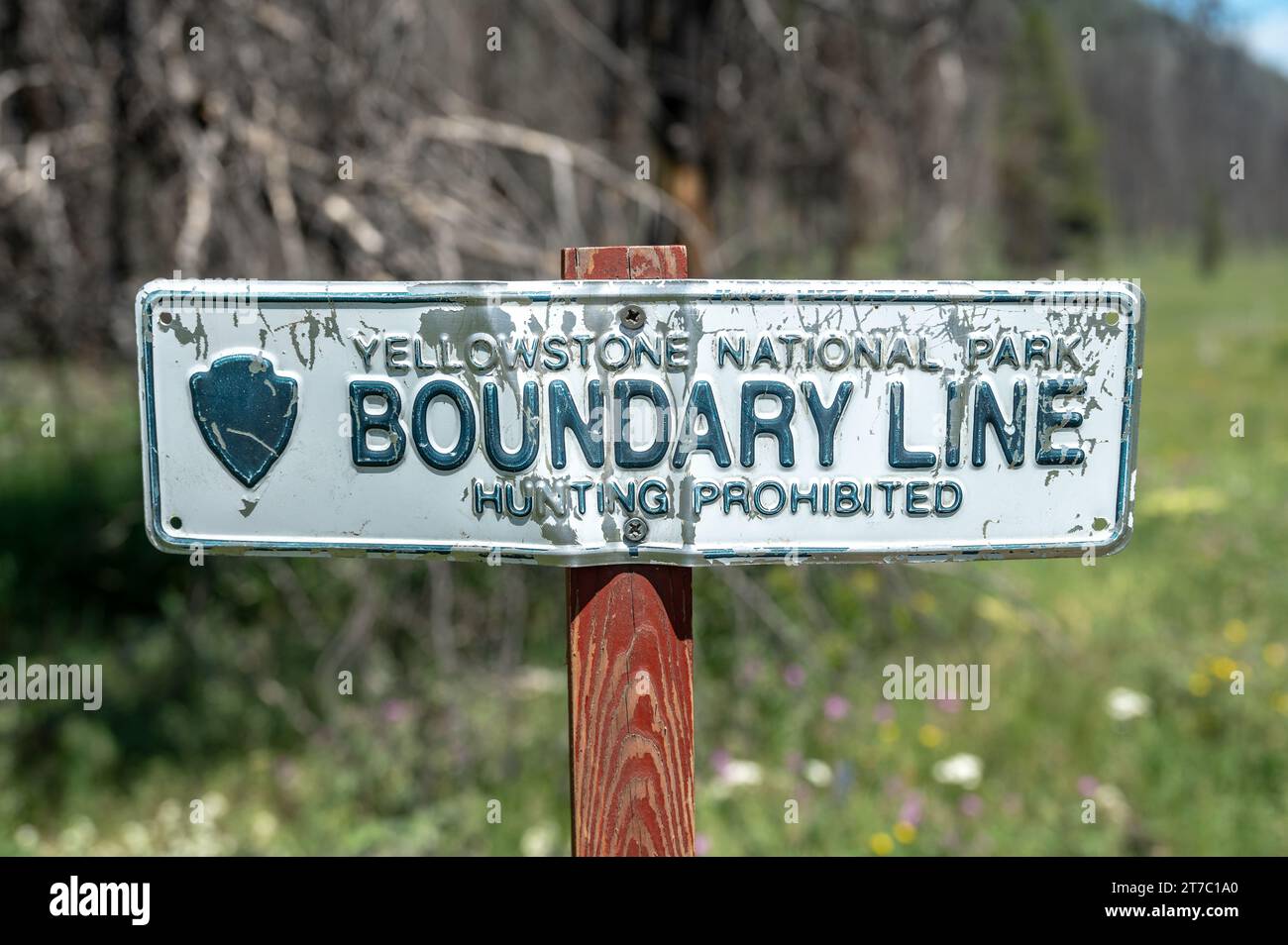 Boundary Sign In Yellowstone National Park on the Bacon Rind Trail ...