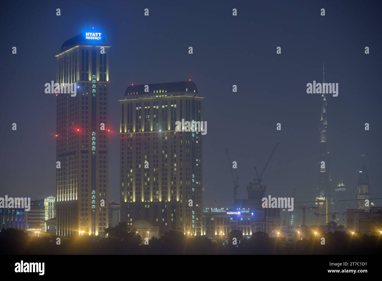 The skyline with the Hyatt Regency seen from the luxury Park Hyatt at ...