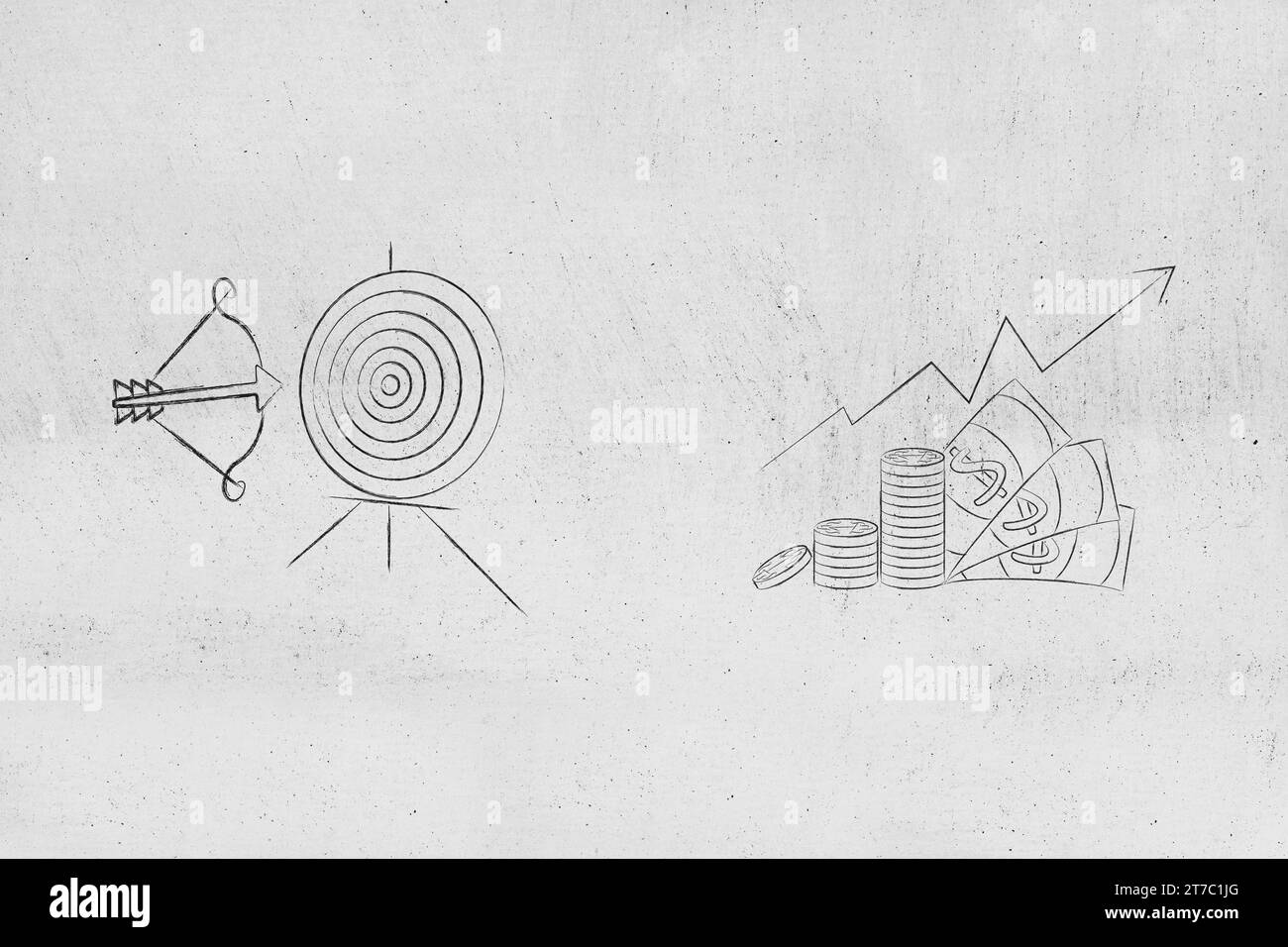 Target Inflation Conceptual Illustration Target And Arrow Next To Pile Of Cash With Arrow Going
