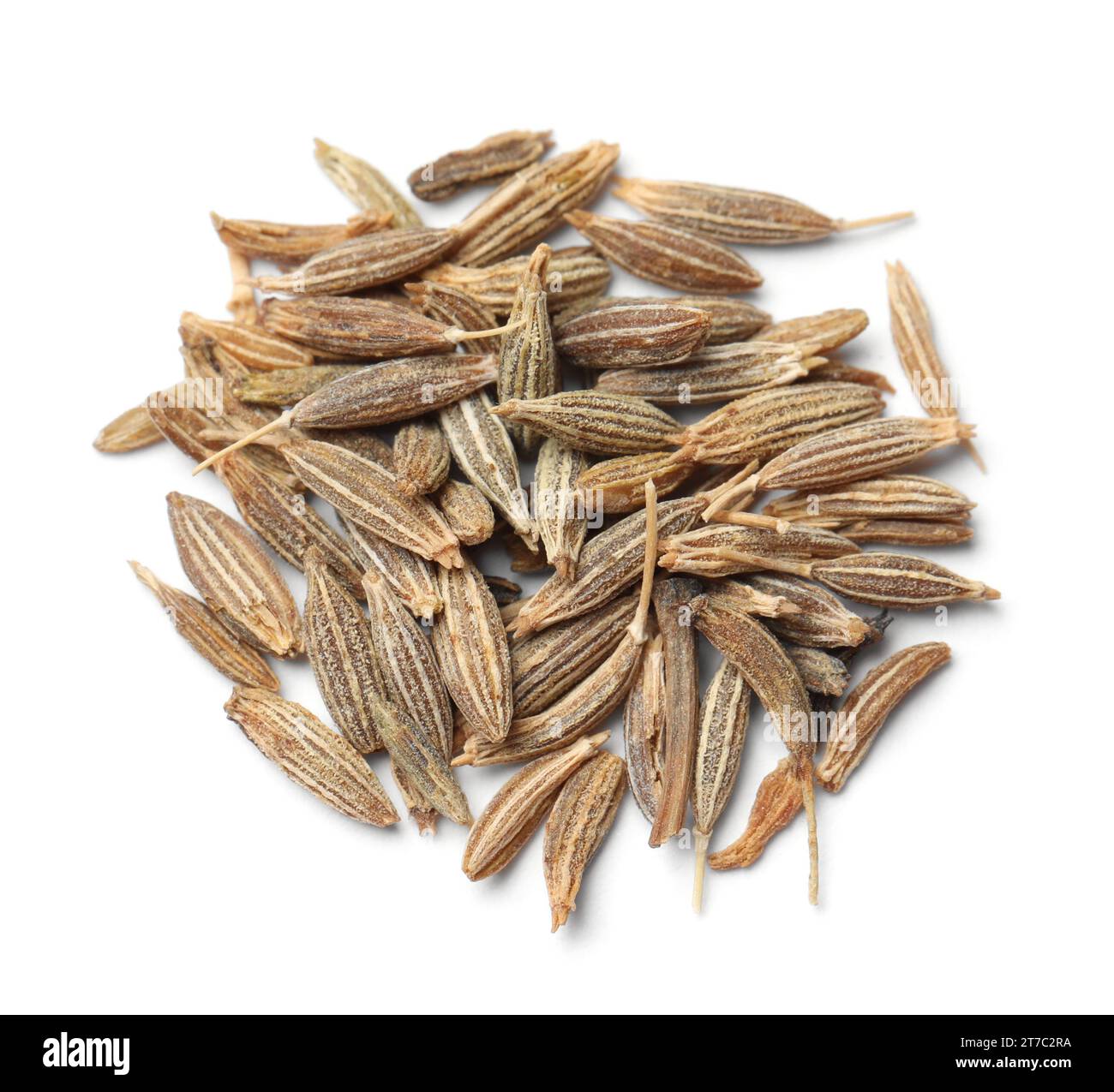 Heap of aromatic caraway (Persian cumin) seeds isolated on white, top ...