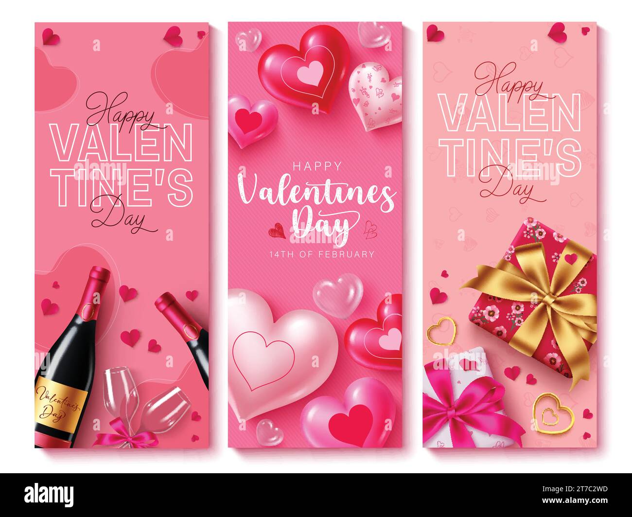 Happy Valentines Day Greeting Card Vector Poster Set Valentines Day