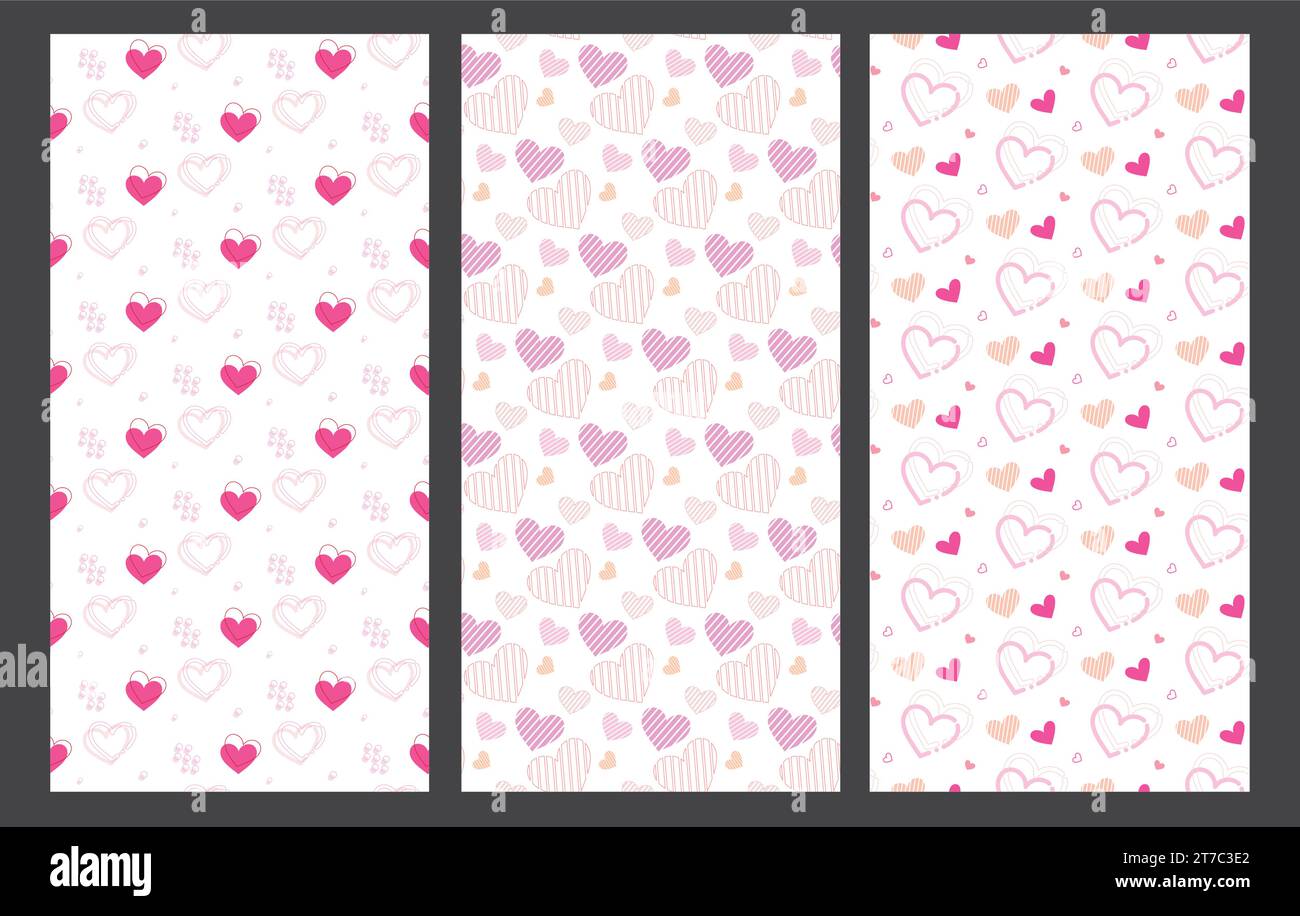 Valentine's heart seamless pattern vector poster set. Valentine's ...