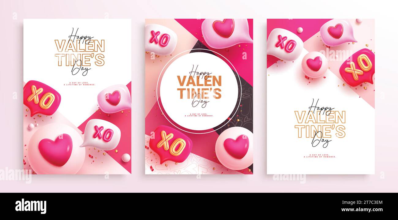 Happy valentine's day vector poster set. Valentine's day greeting and ...