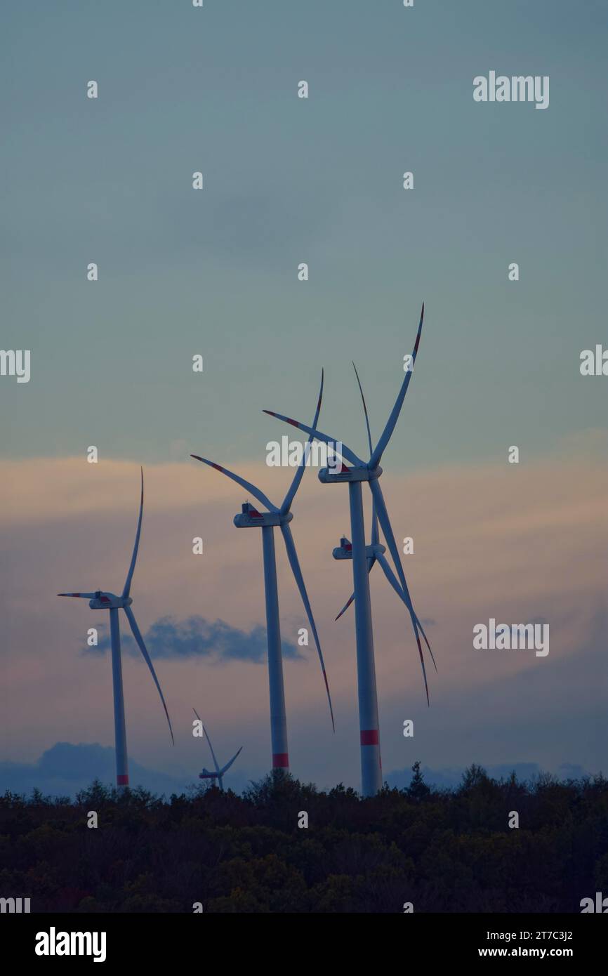 Wind turbines in the Limpurger mountains, Limpurger Land, Swabian ...