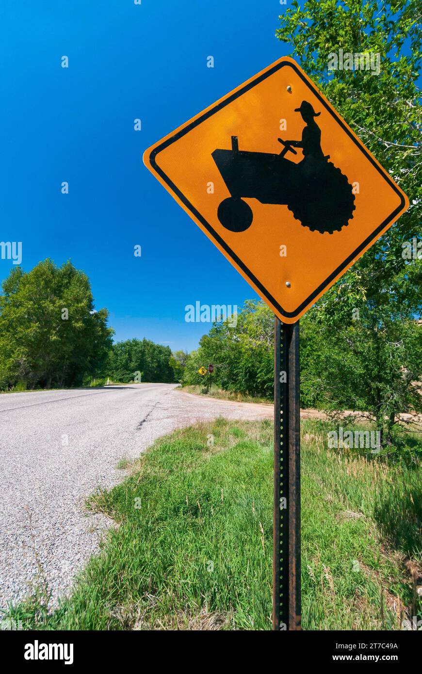 Warning sign tractor, tractor, agriculture, transport, road, USA Stock ...