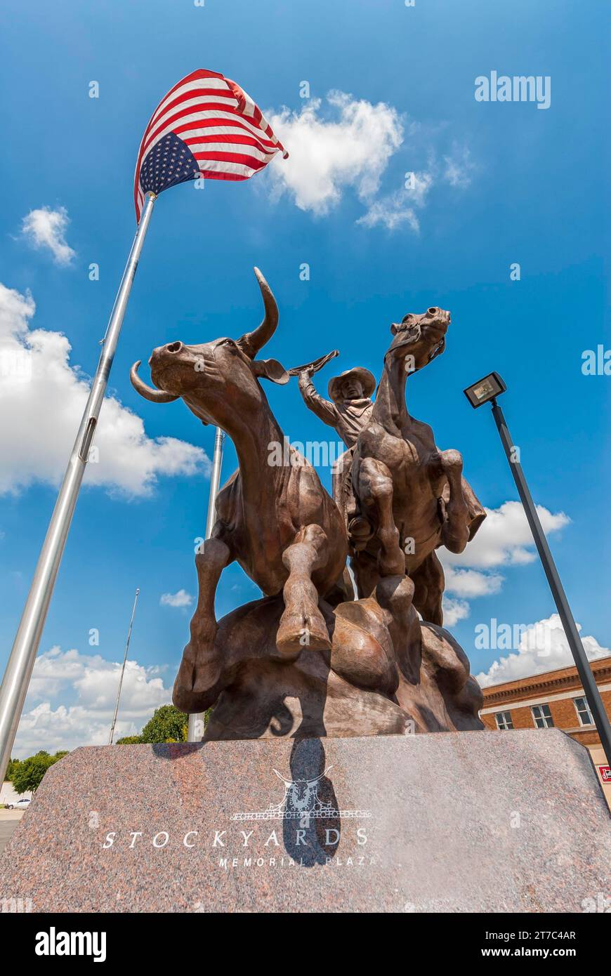 Monument, statue, cowboy, cattle, cattle breeding, economy, flag ...