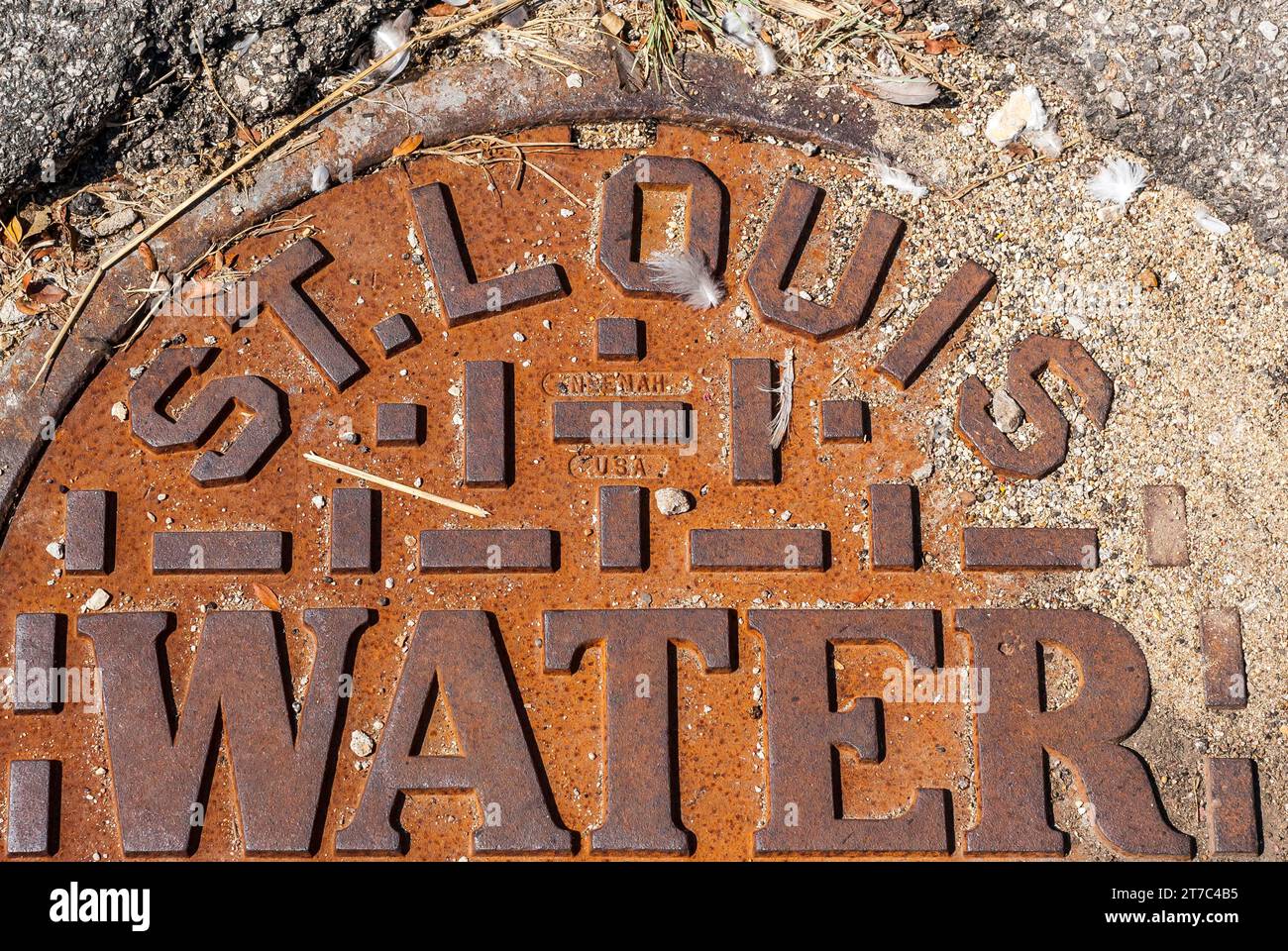 Manhole cover, manhole cover, lettering, relief, St. Louis, USA Stock ...