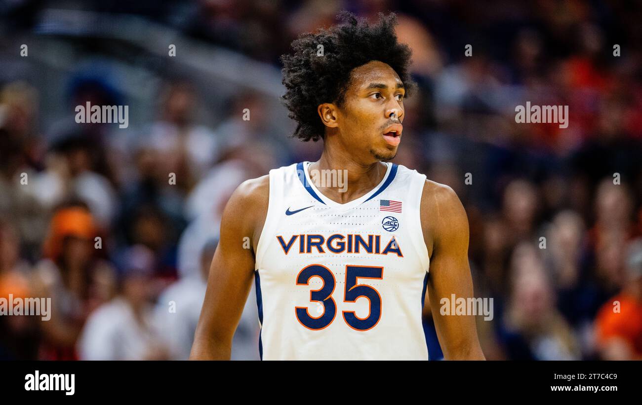 Charlottesville, VA, USA. 14th Nov, 2023. Virginia Cavaliers guard Leon ...