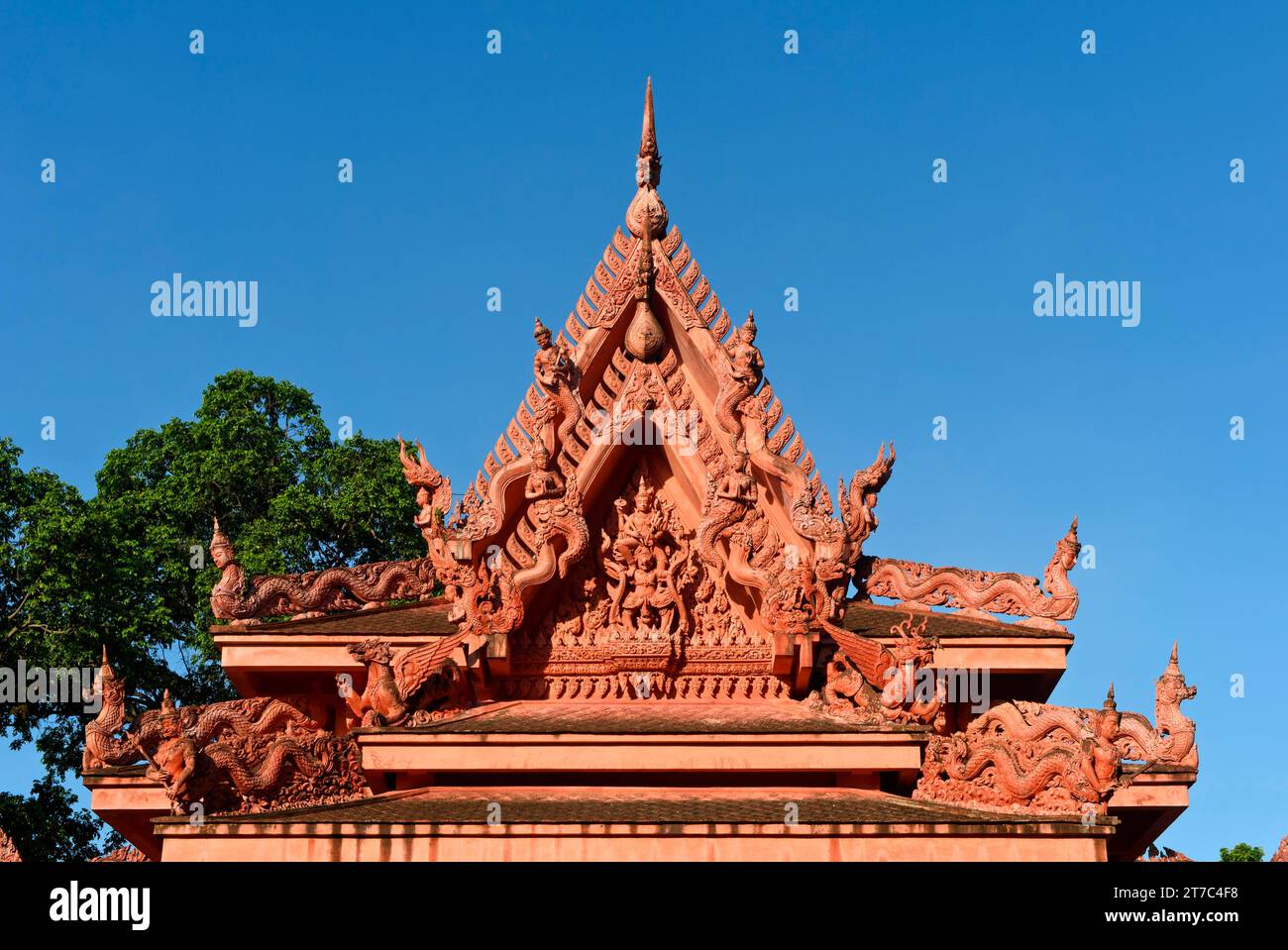 Pediment of the Buddhist Wat Sila Ngu temple with figurative ...