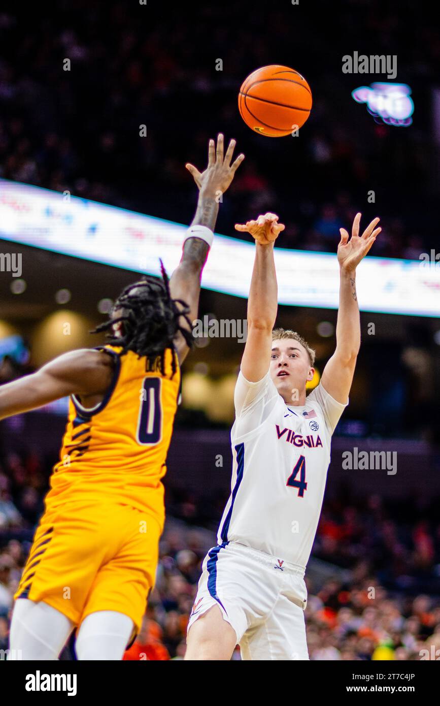 Charlottesville, VA, USA. 14th Nov, 2023. Virginia Cavaliers guard ...