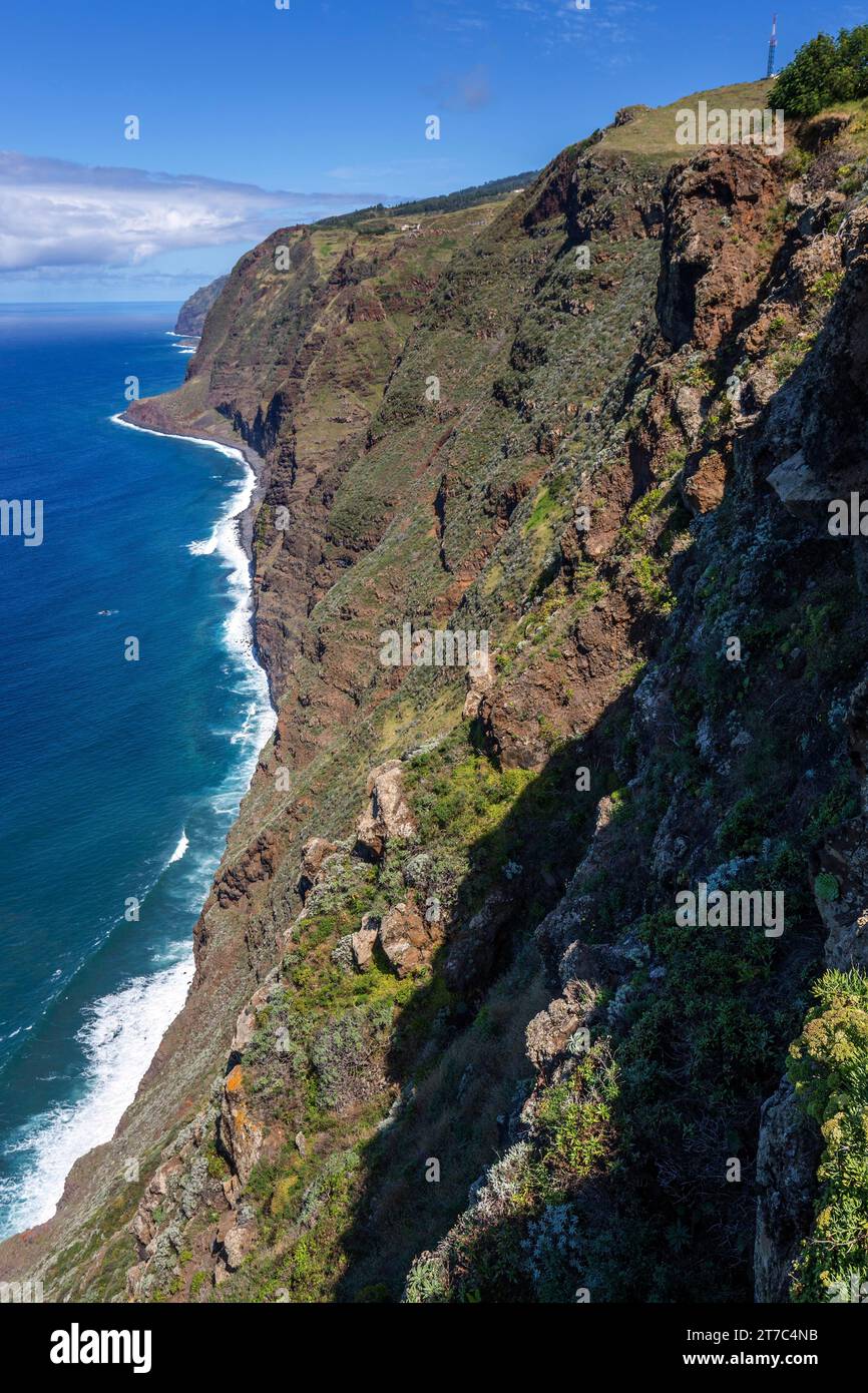 View of the cliffs from the Miradouro Farol da Ponta do Pargo, Ponta do ...