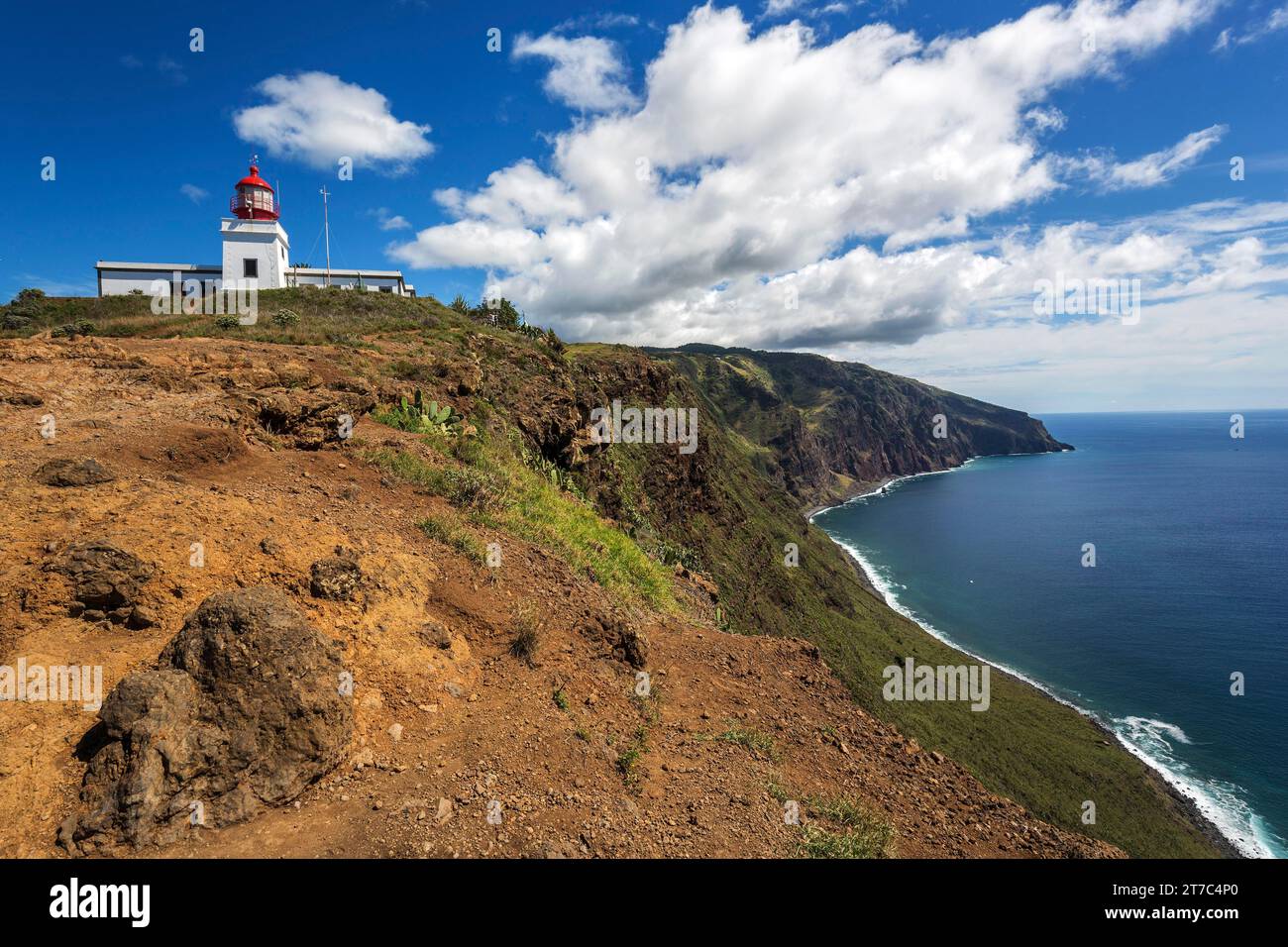 Farol da Ponta do Pargo lighthouse and cliffs, Madeira, Portugal Stock ...