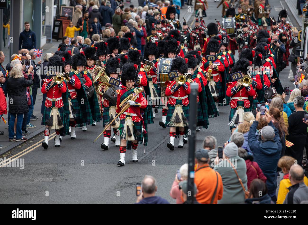 Soldiers of the 2nd Battalion Royal Regiment of Scotland marching down ...