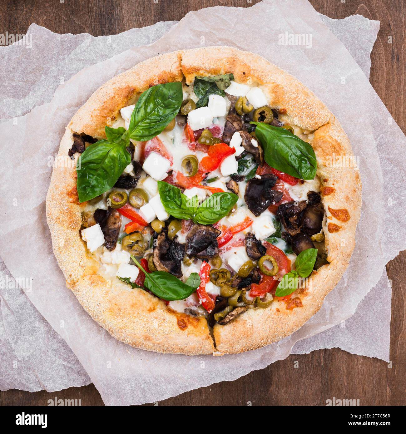 Top view delicious baked pizza Stock Photo - Alamy