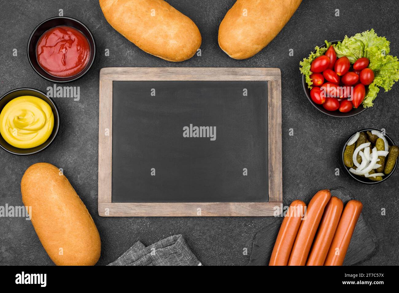 Top view food frame with blackboard Stock Photo - Alamy