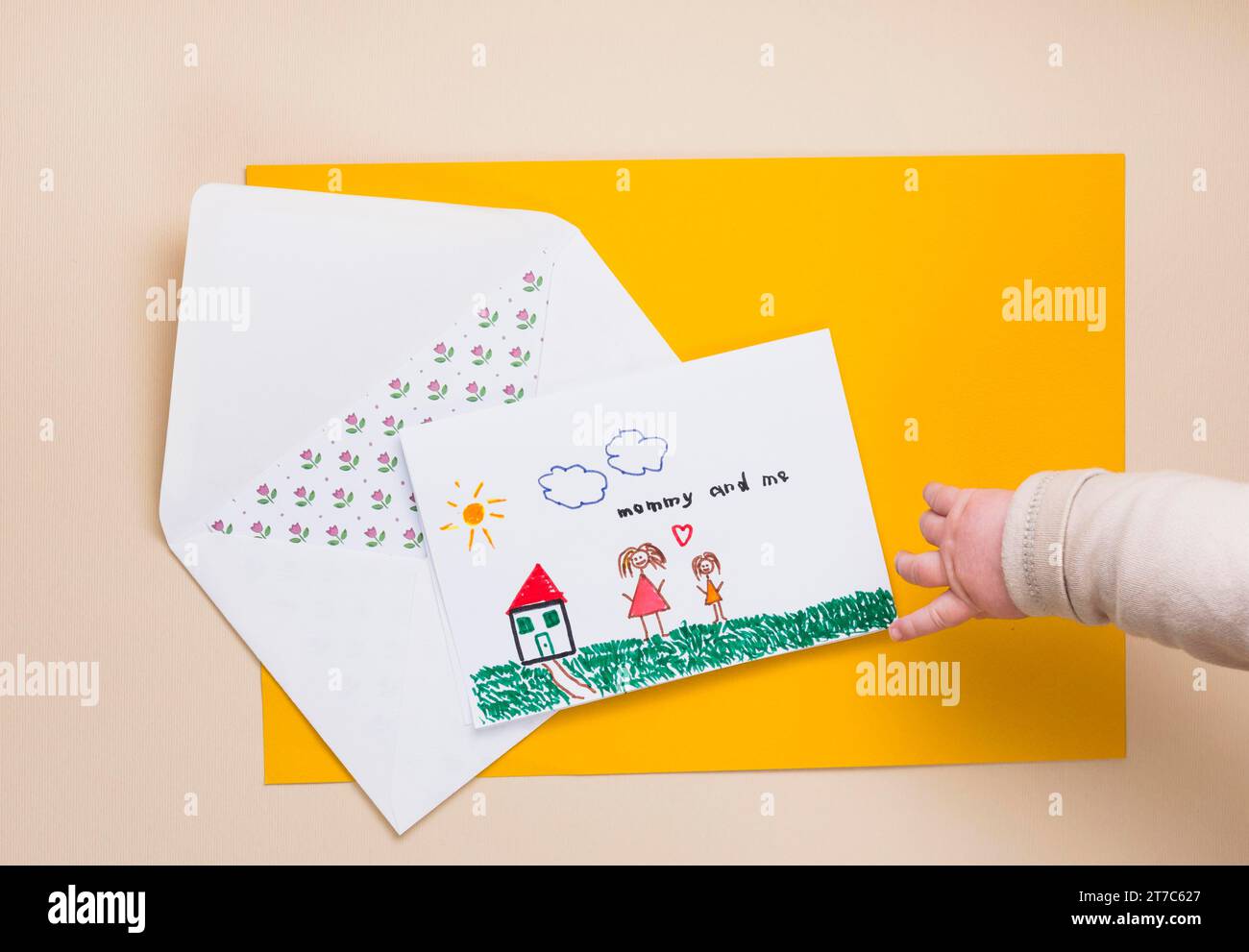 Child pointing finger drawing mother kid Stock Photo - Alamy