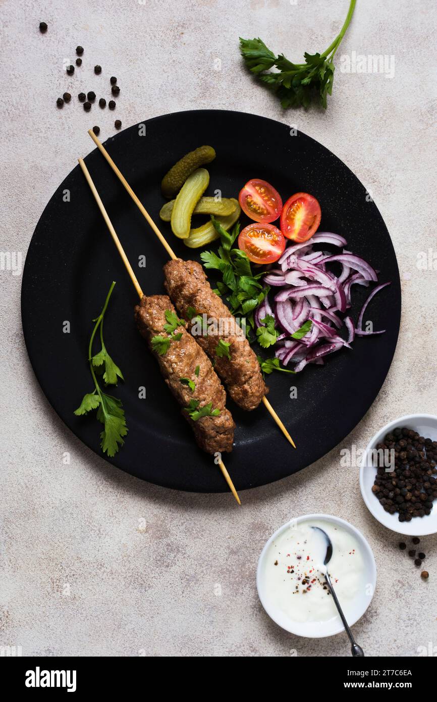 Delicious arabic fast food skewers Stock Photo - Alamy