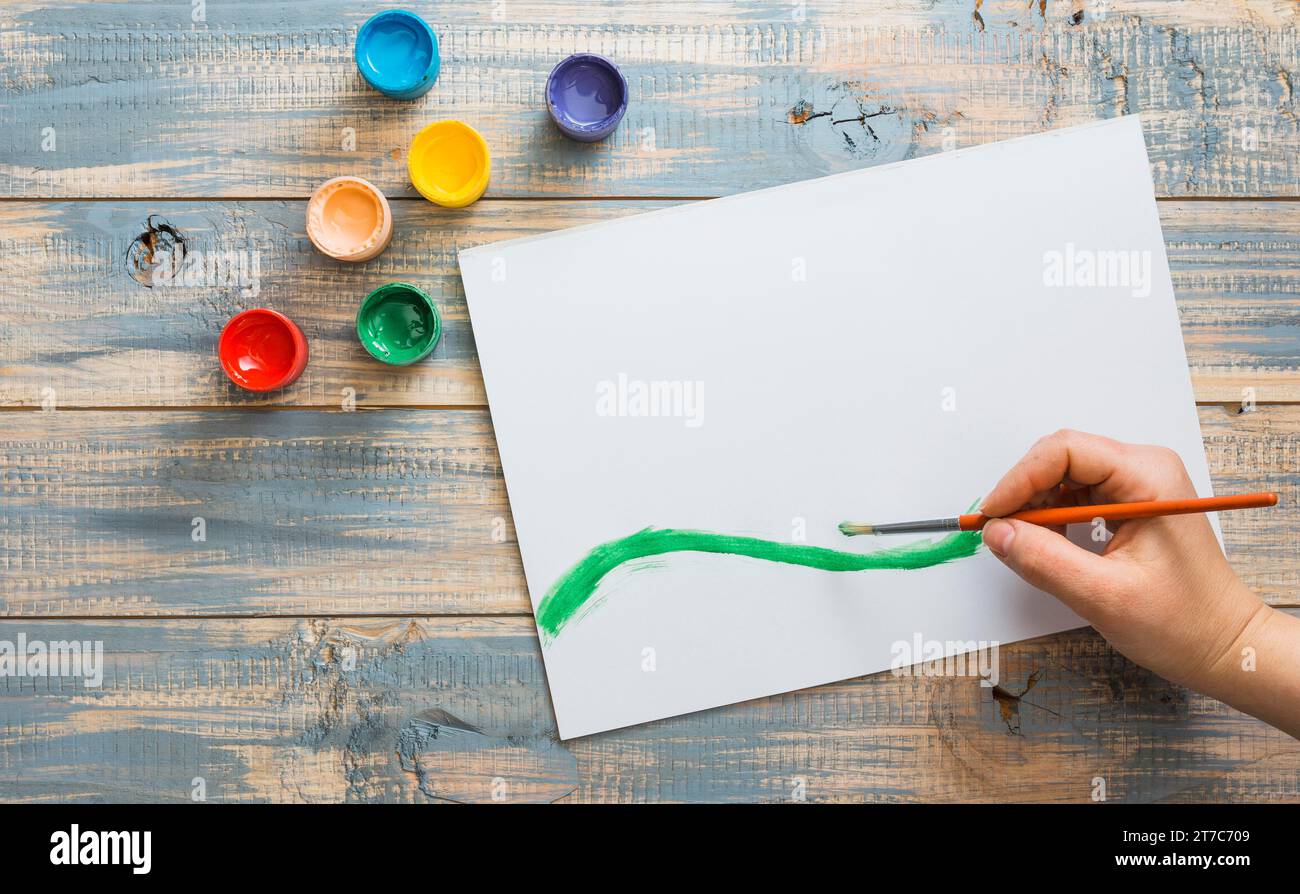 Hand drawing white paper with green watercolor brushstroke Stock Photo ...